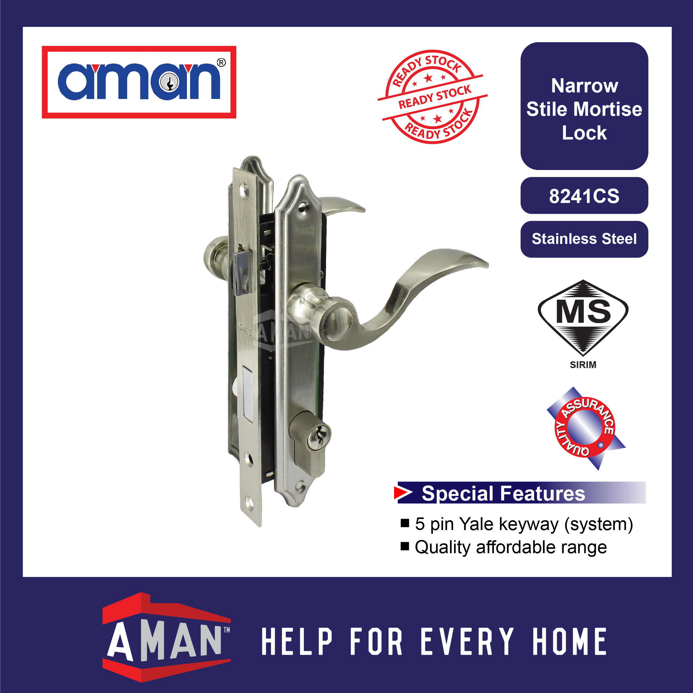 AMAN Narrow Stile Lever Mortise Lockset Door Lock Set Hardware Tombol ...