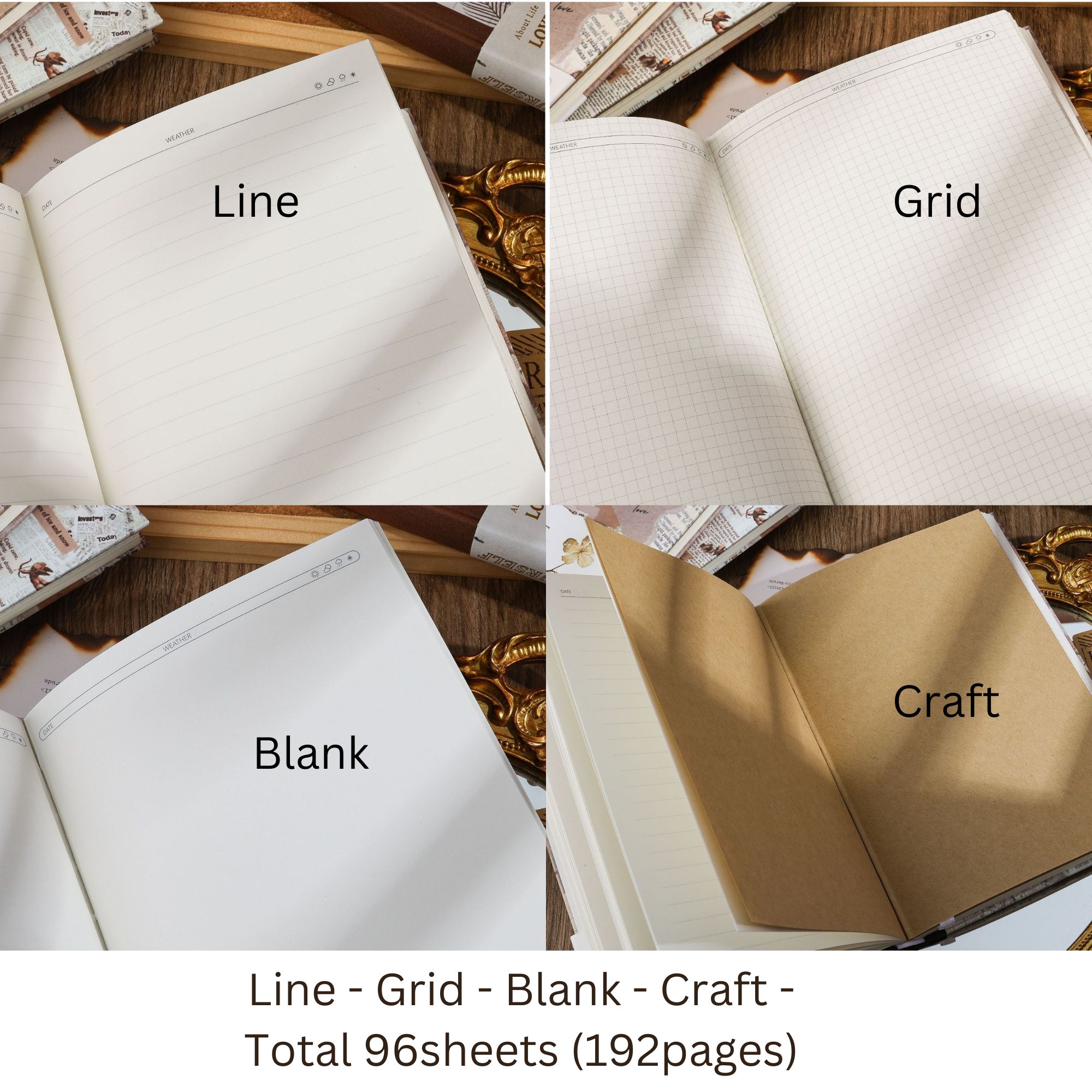 [Ready Stock]A5 Vintage Retro Harcover round spine line-grid-blank ...