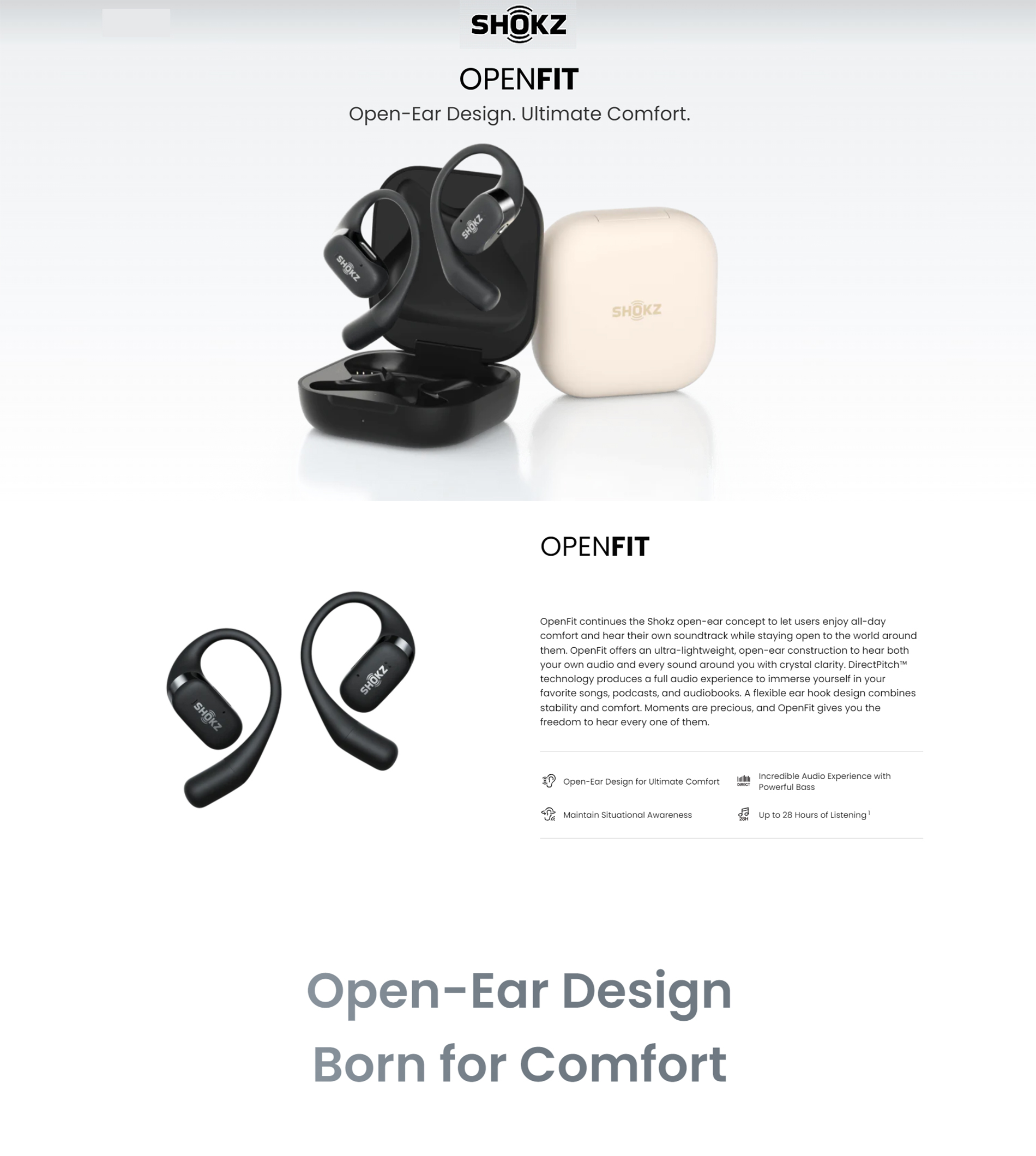 Shokz OpenFit Bone-conduction True Wireless Earbud Open-Ear design ...