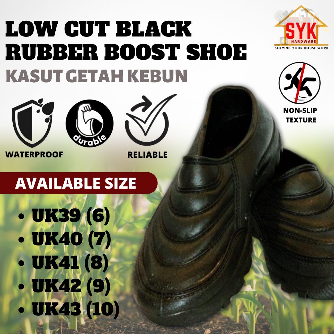 SYK Anti Slip Waterproof Low Cut Black Rubber Boots Shoes Kasut Getah ...