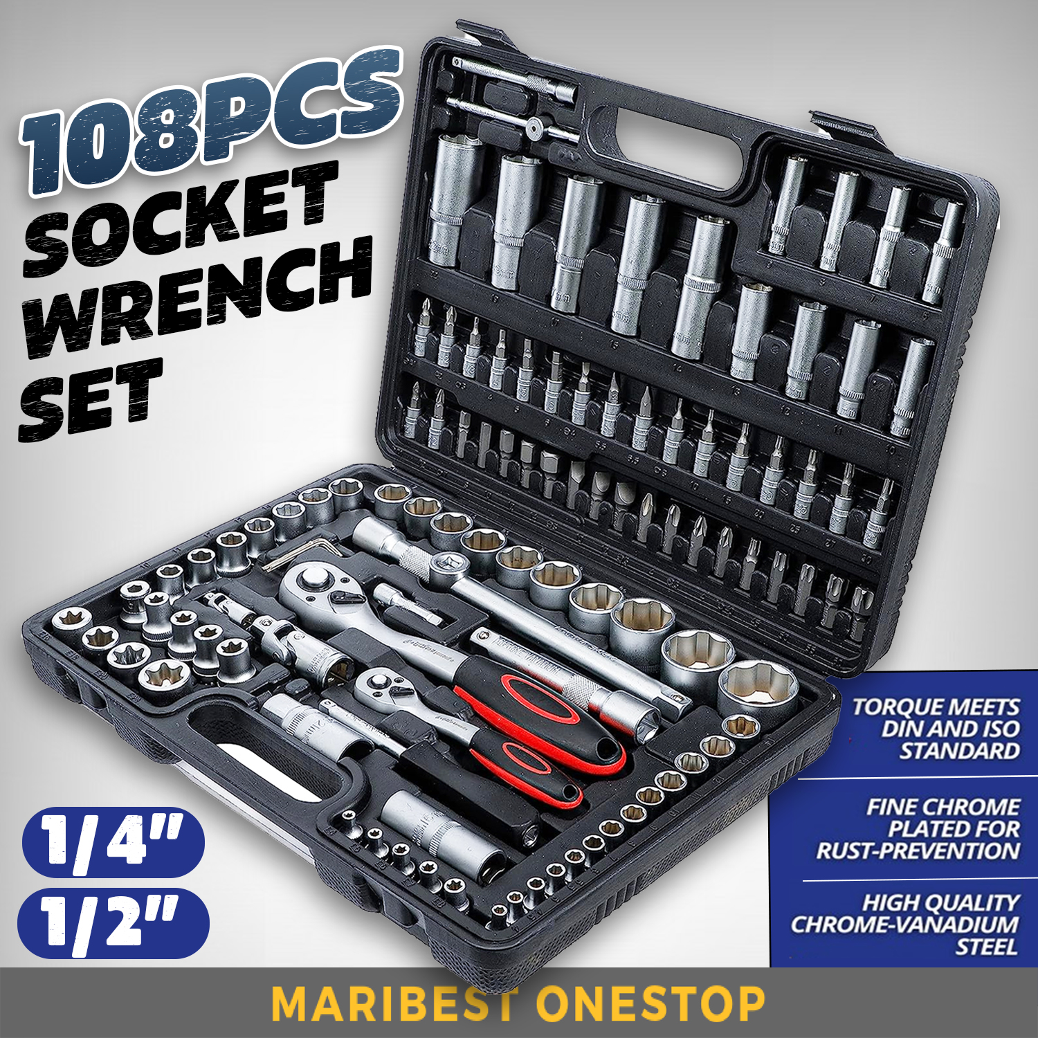 TOP HELPER TH108 108PCS Socket Wrench Set Spanner Wrench Tool Box Set ...