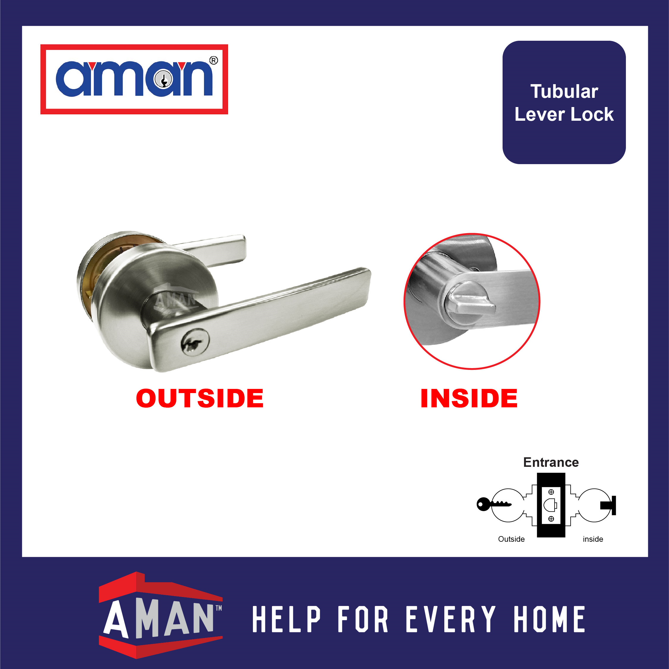 AMAN Extra Heavy Duty Tubular Lever Lock Entrance Level Handle Door ...