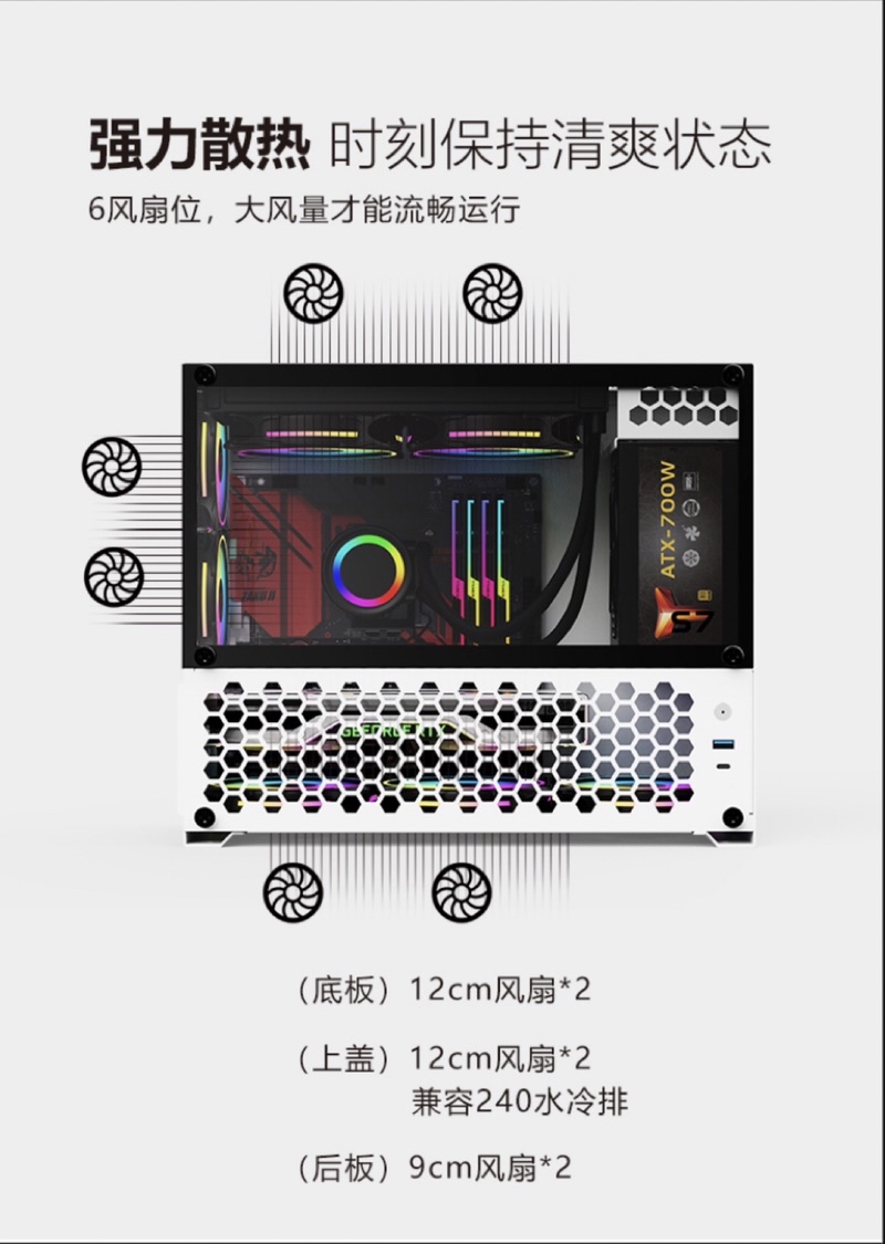 METALFISH S7 Computer Compact Case Gaming PC Chassis Support 36cm ...