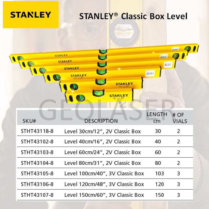 STANLEY CLASSIC BOX BEAM SPIRIT LEVEL 30 - 150cm | Shopee Malaysia
