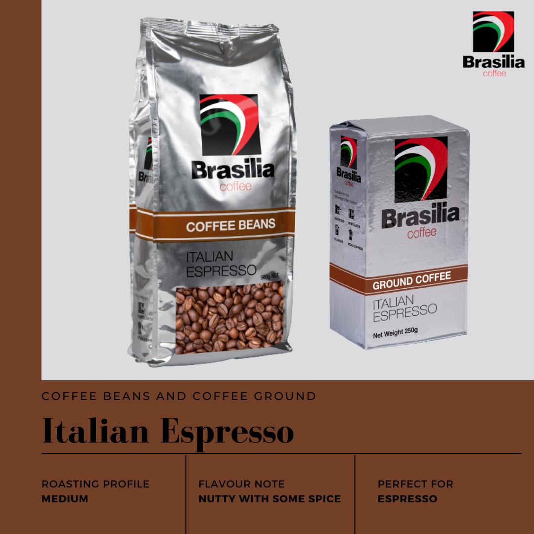 Brasilia Ground Coffee Brick Pack Italian Espresso 250g, 100% Arabica ...