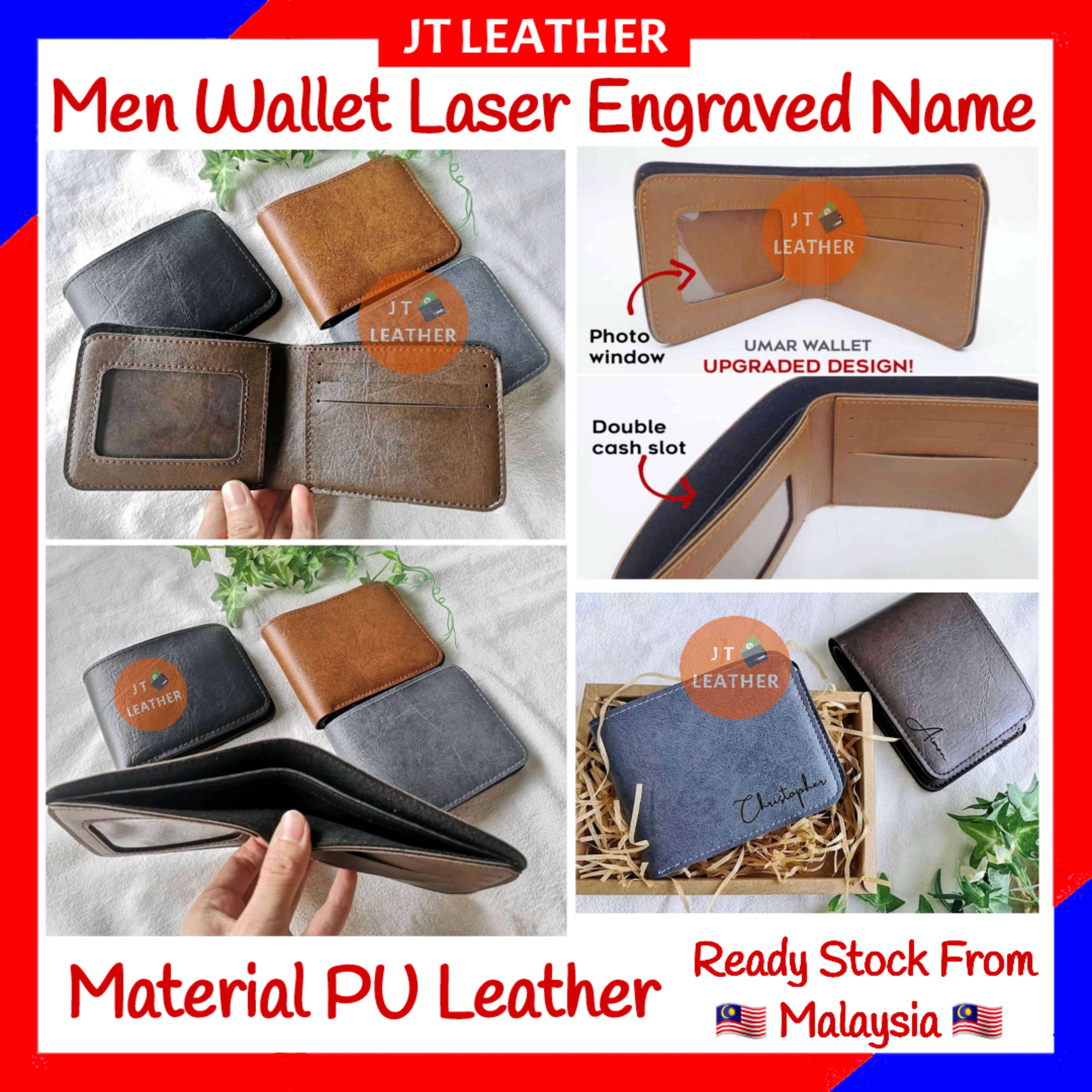 Men Wallet Laser Engrave Name Short Wallet Folding Wallet Best For Gift ...