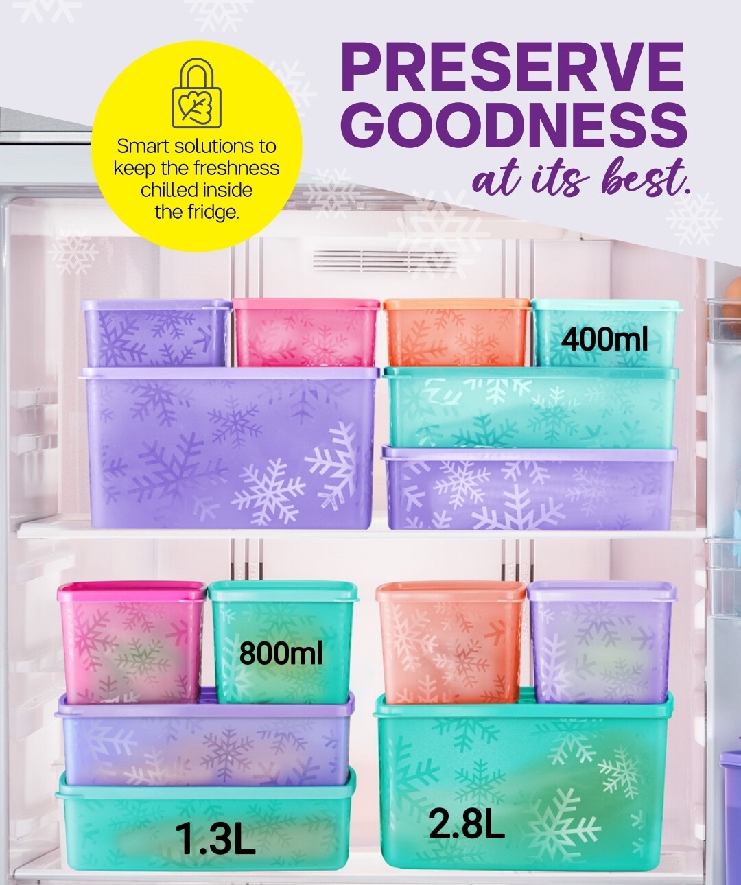 TUPPERWARE Snowflake Cool Square 1.4L (Snowflakes for refrigerator Food ...