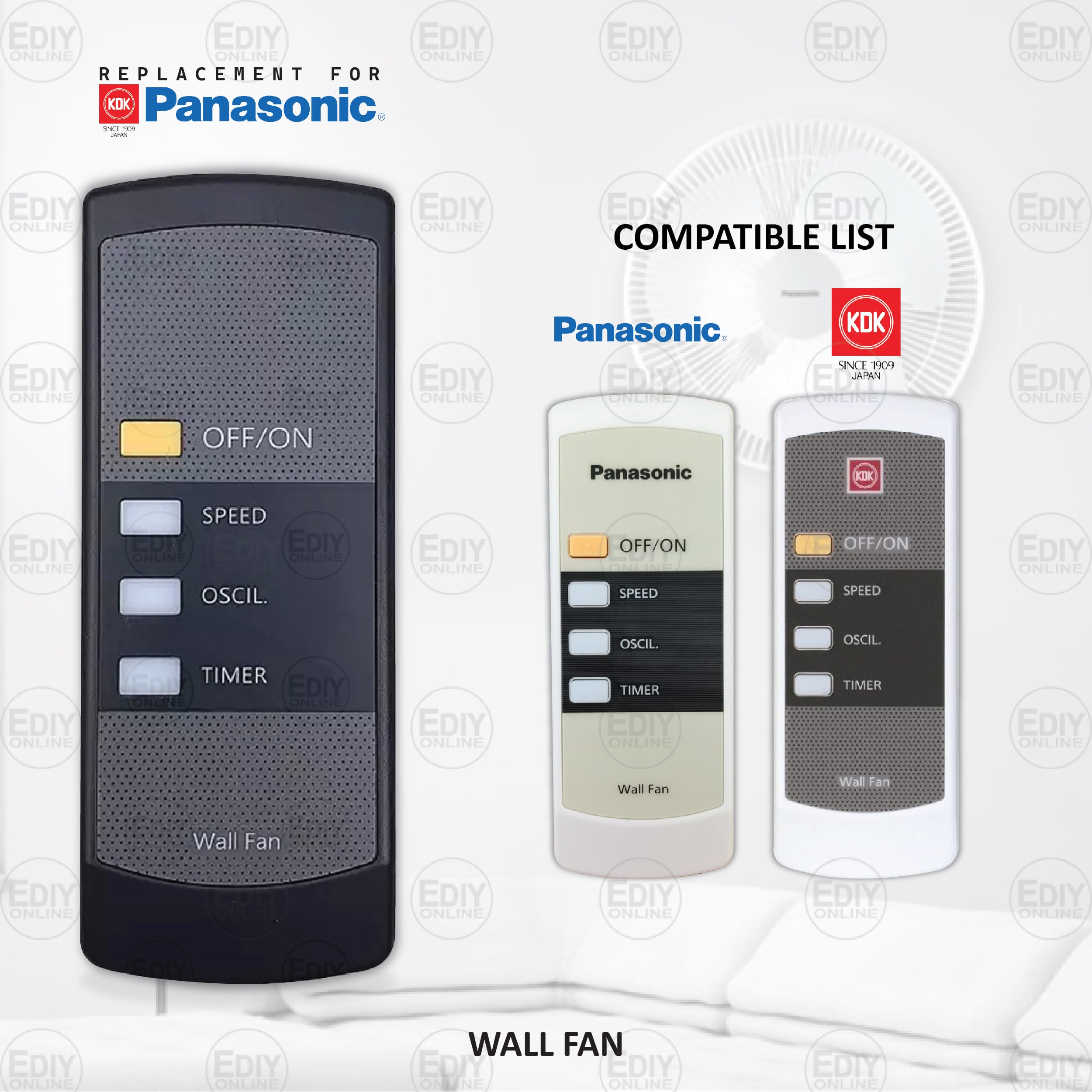 REPLACEMENT KDK P@N@SONIC WALL CEILING FAN REMOTE CONTROL CF-45 KC-4GR ...
