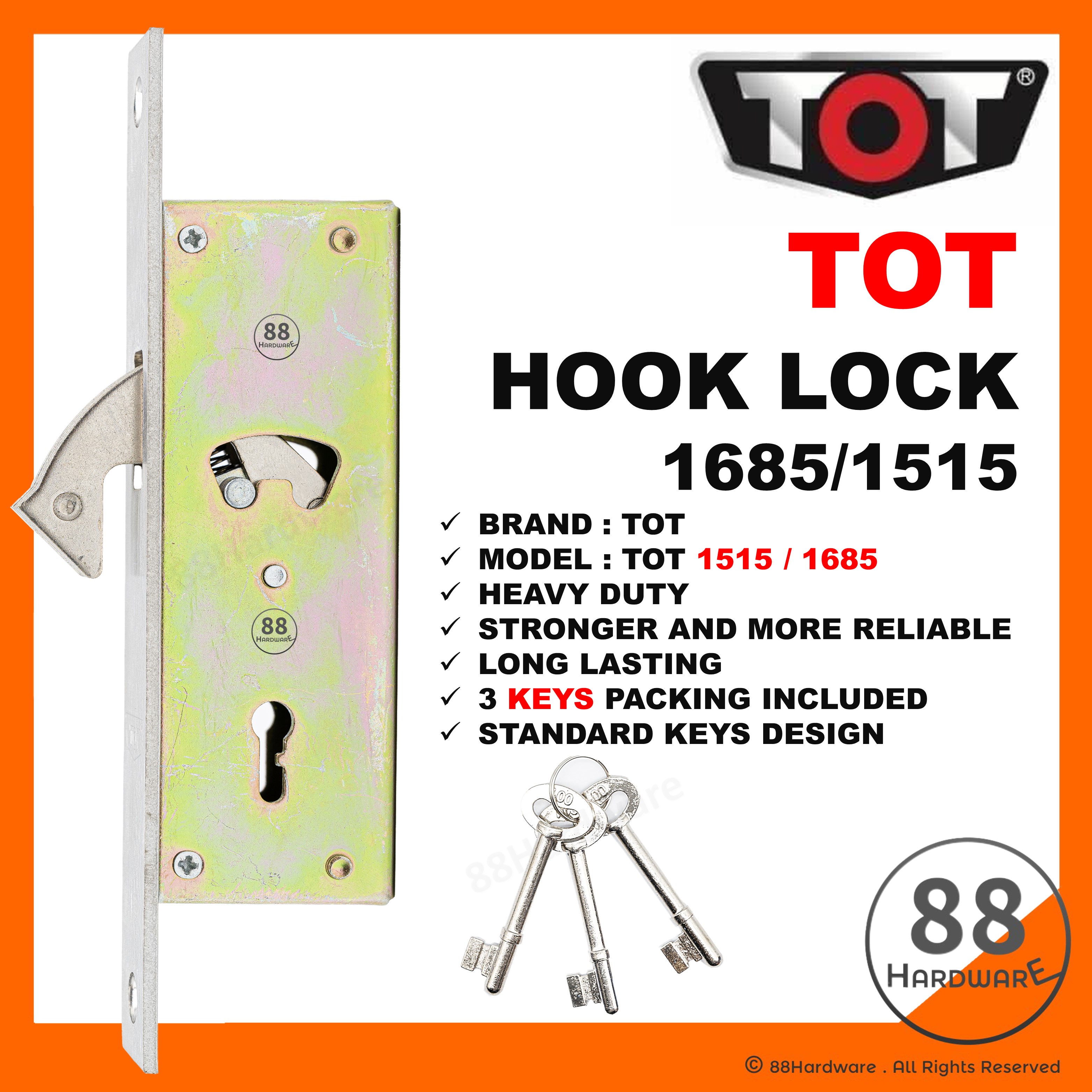 HUGO 1685 Hook Lock / sliding door lock / kunci grill besi pintu ...