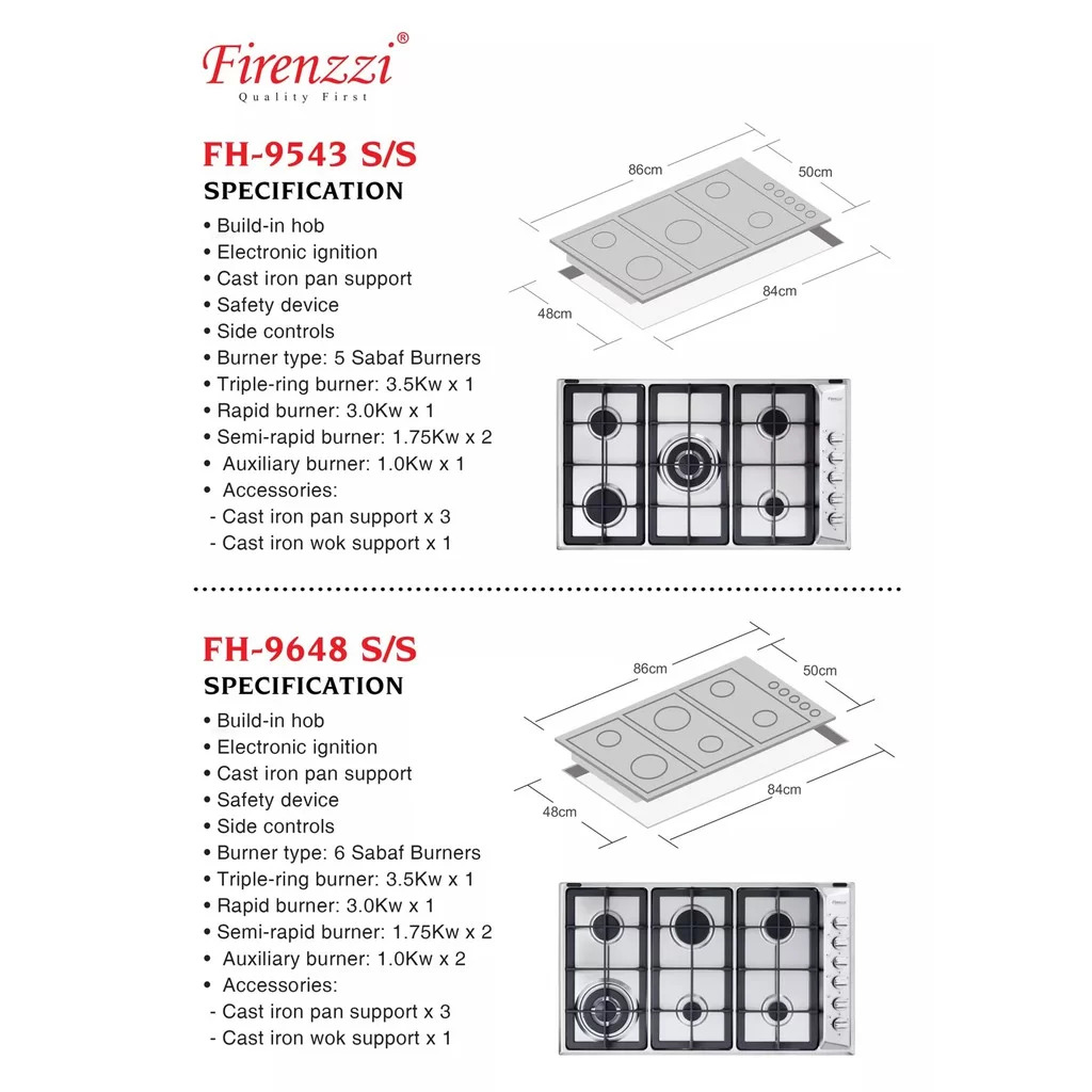 Firenzzi Built In Hob Gas Hob Prestige Made In Italy Gas Cooker Sabaf 6 ...