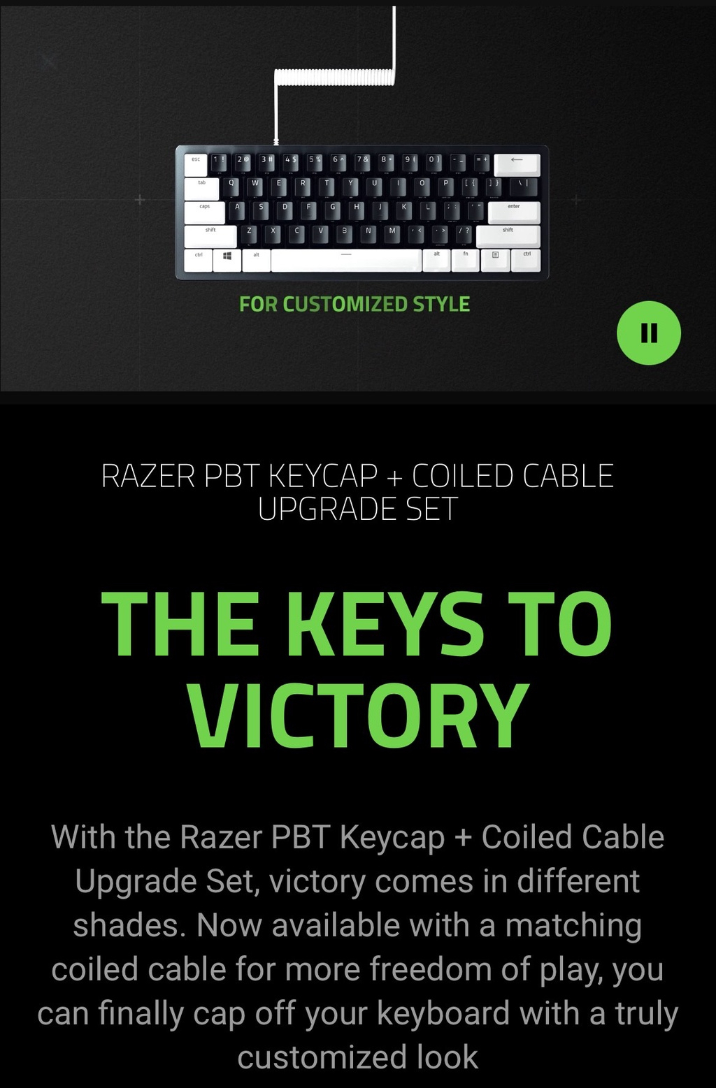 Razer PBT Keycap + Coiled Cable Upgrade Set - Colored Doubleshot PBT ...