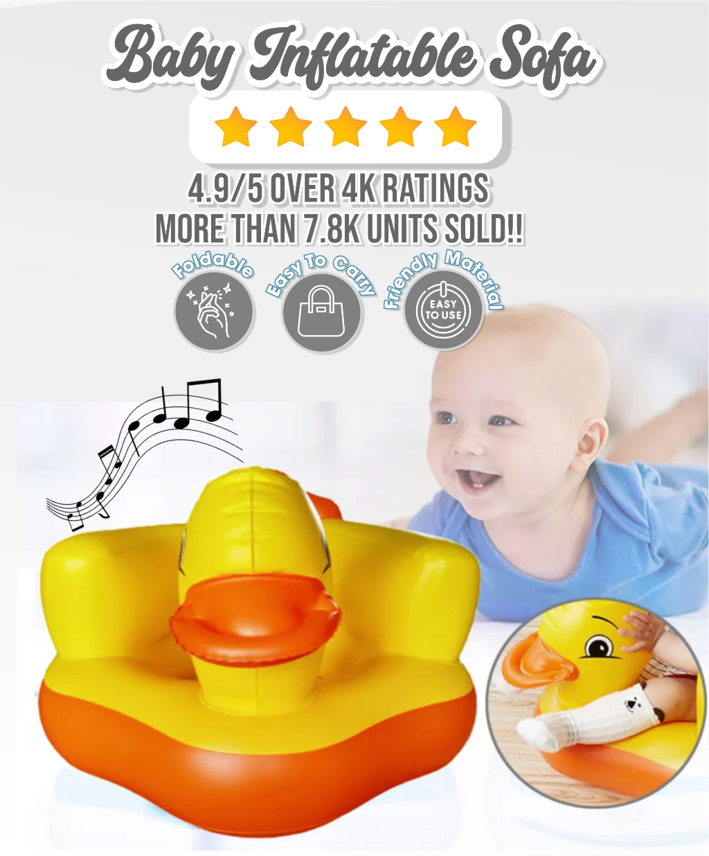Inflatable Baby Chair Duck Music Chair Sofa Learn Training Seat Bath ...