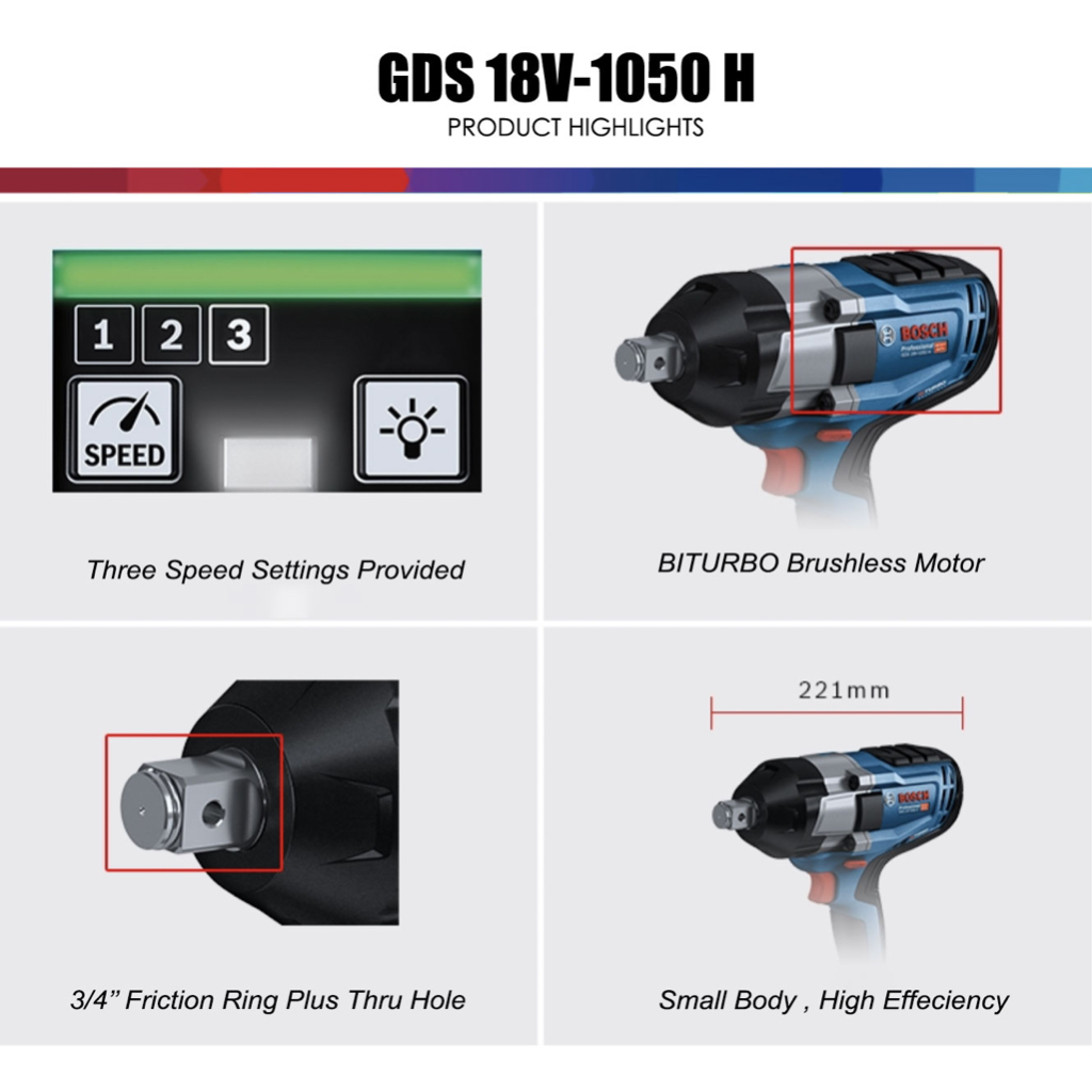 BOSCH GDS18V-1050H 18V 3/4" High Torque Cordless Impact Wrench With ...