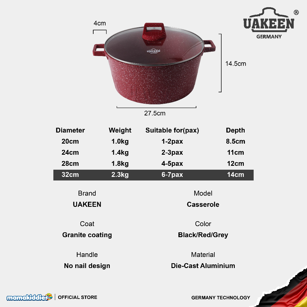 [🔥HOT SALE🔥] Uakeen Germany 6/10/12/15pcs Die-Cast Periuk Batu Cookware Set Non-stick Casserole ...