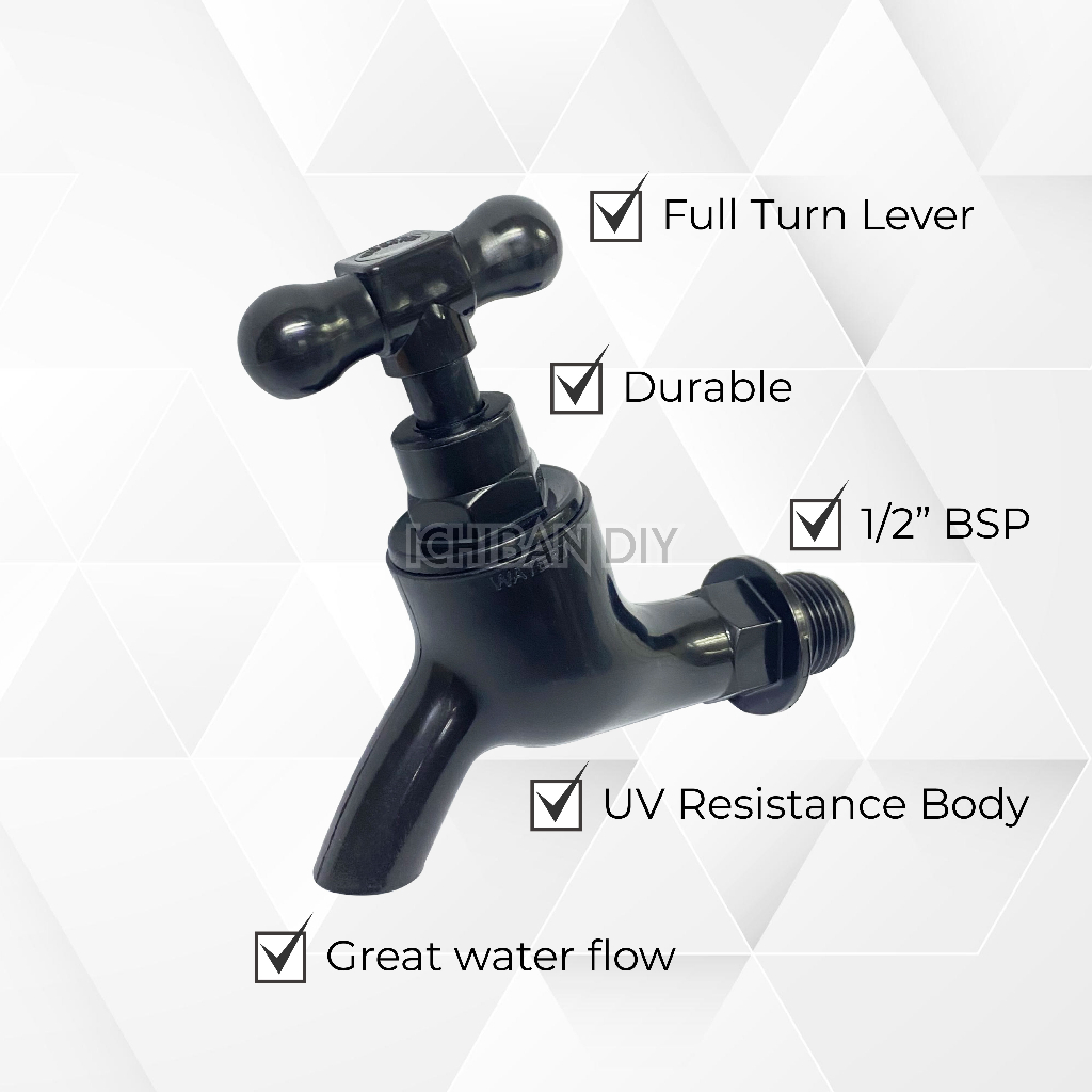 WATERTEC Bib Tap 209 T Outdoor UV Resistant Black Faucet Weatherproof ...
