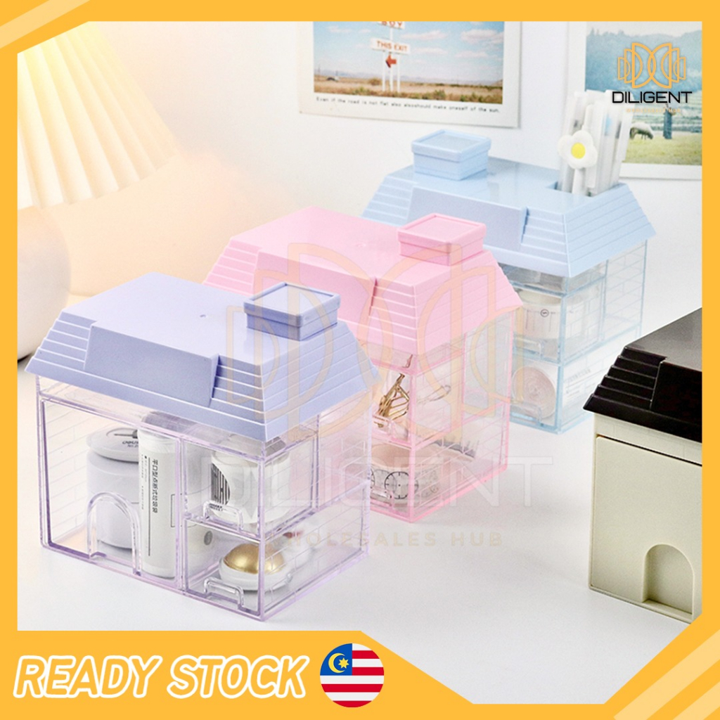 【D253 READY STOCK】Creative House Shape Storage Box Multifunctional Desk ...