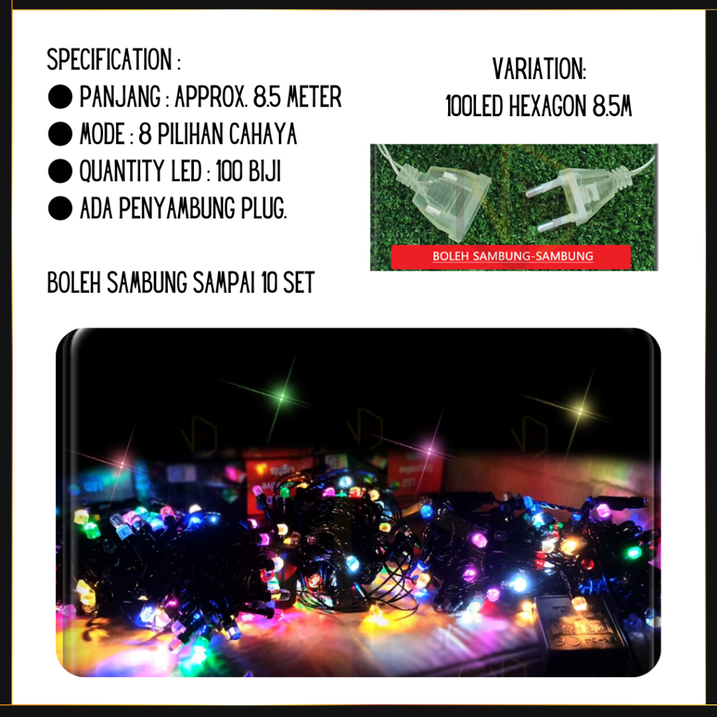 10M 100LED Lampu raya Multi-color Fairy Light Lampu Kelip Lip Lap Raya ...