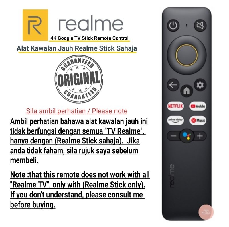 Original realme stick 2K/4K Remote Control Only ( Alat Kawalan Jauh ...