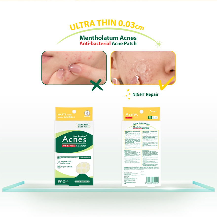 Mentholatum Acnes Anti-Bacterial Calendula Night Patch 36's 0.03cm ...