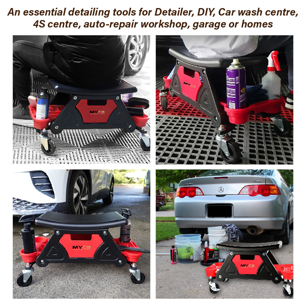 MYCB Premium Rolling Cart Detailing Seat [Ver.1] Compact Extra Storage Trays Creeper Seat for ...