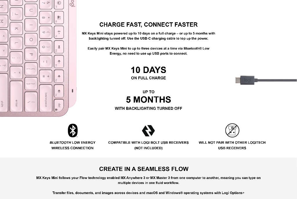 LOGITECH MX KEYS MINI Wireless Keyboard with Easy-Switch Keys, Smart ...