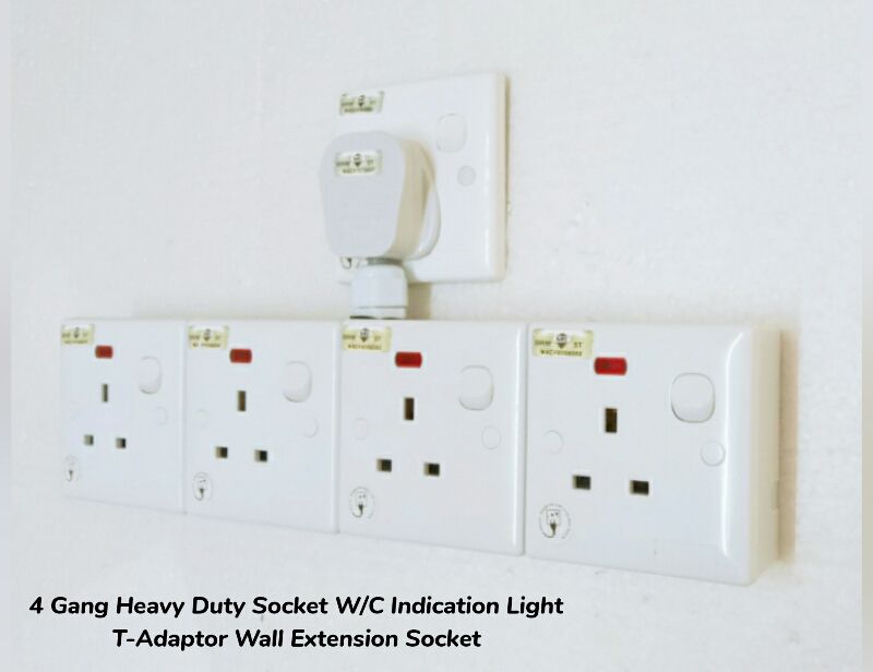 2/3/4 Gang Heavy Duty T-Adaptor Wall Extension Plug Socket Wire With ...