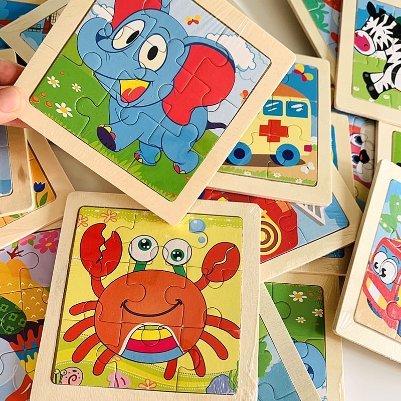 Mini Wooden 9pcs Jigsaw Puzzle Cute Cartoon Kids Early Learning ...