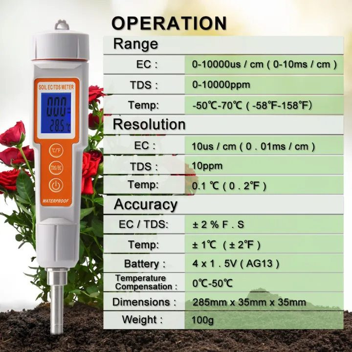 Digital EC Soil Tester TDS/EC/Temp Soil meter EC Meter Soil cocopeat ...