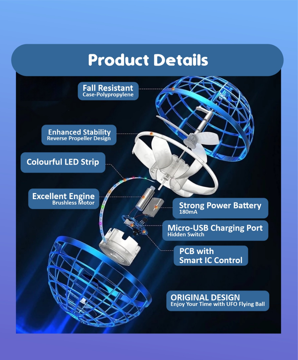Flying Orb Toys with 360° Rotating Flynova Pro UFO Flying Toy Built-in ...