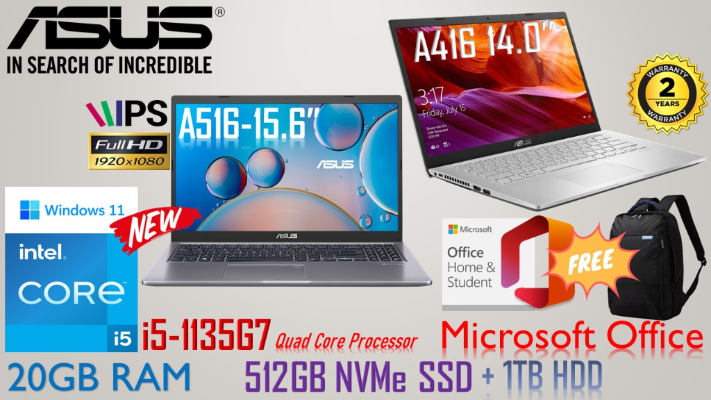 Asus NEW A516 / A416/ A1400 Intel® i5-1135G7/24GB/512GB SSD+1TB HDD/14. ...