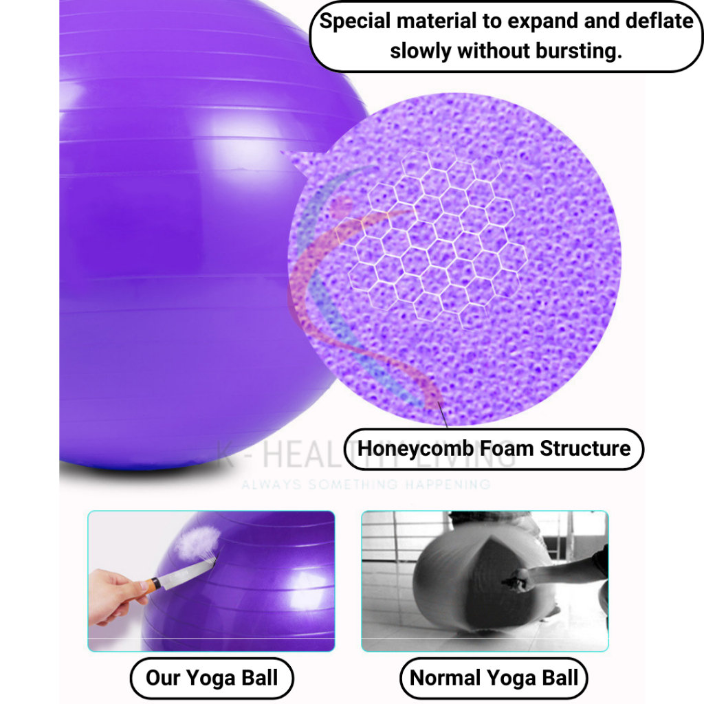 【READY STOCK】55-75cm/ FREE PUMP Yoga Ball Bola Pilates Balance Fitball ...