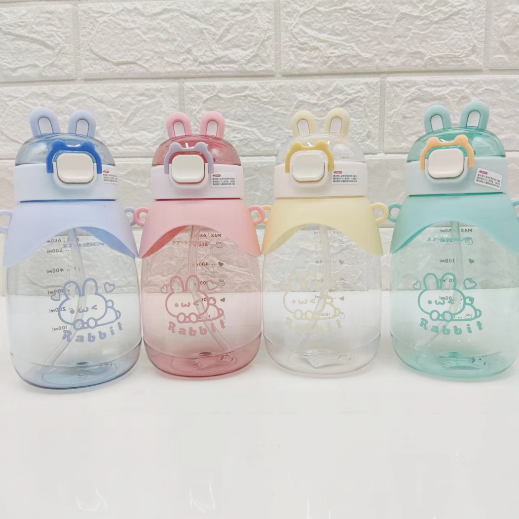 650ML Kids Water Bottle Cute Cartoon Drinking Bottle with Straw and Strap BPA Free Botol Air ...