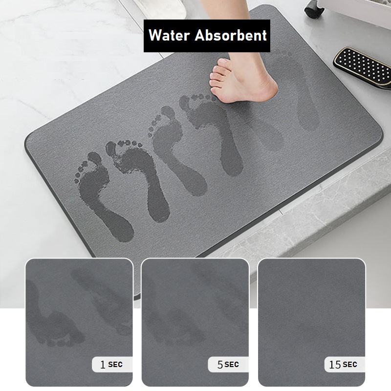 OSUKI Diatomite Bath Mat Floor Fast Absorbent Grey | Lantai Mat Mandi ...