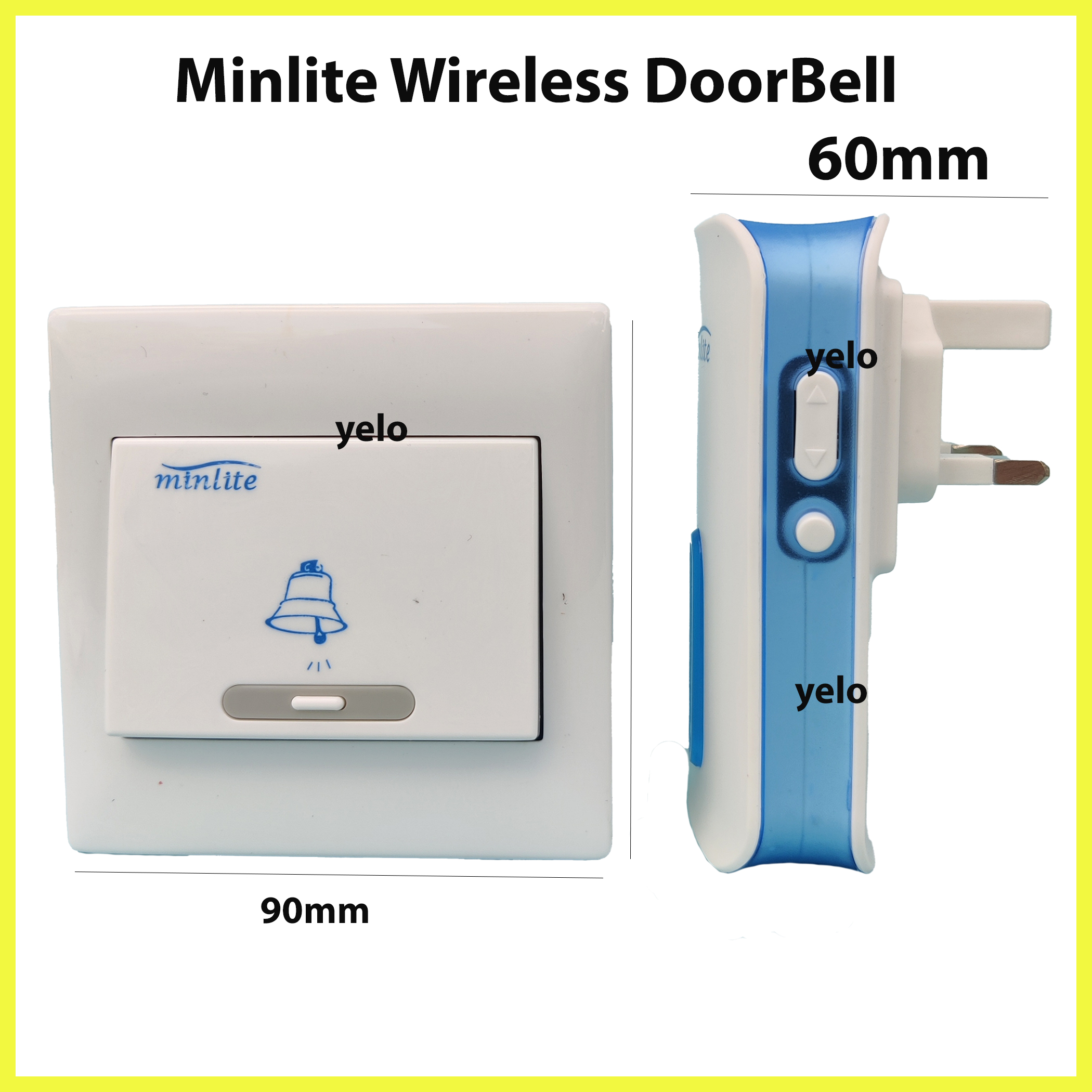 Minlite Wireless Doorbell 3 pin plug, Crime kit Door Bell, Loceng Rumah ...
