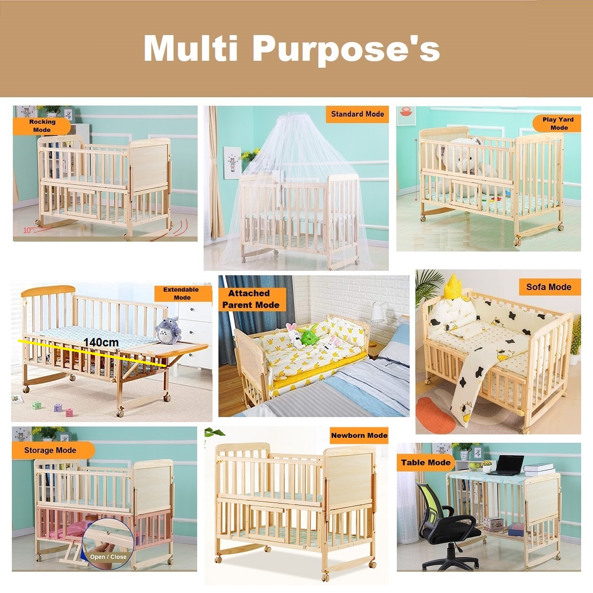 OSUKI 3 Level Baby Cot Attached Parent + Bedding Bump Set 5 In 1 [Free ...