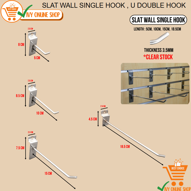 Clear Stock Slat Wall Single Hook / U Double Hook | Shopee Malaysia