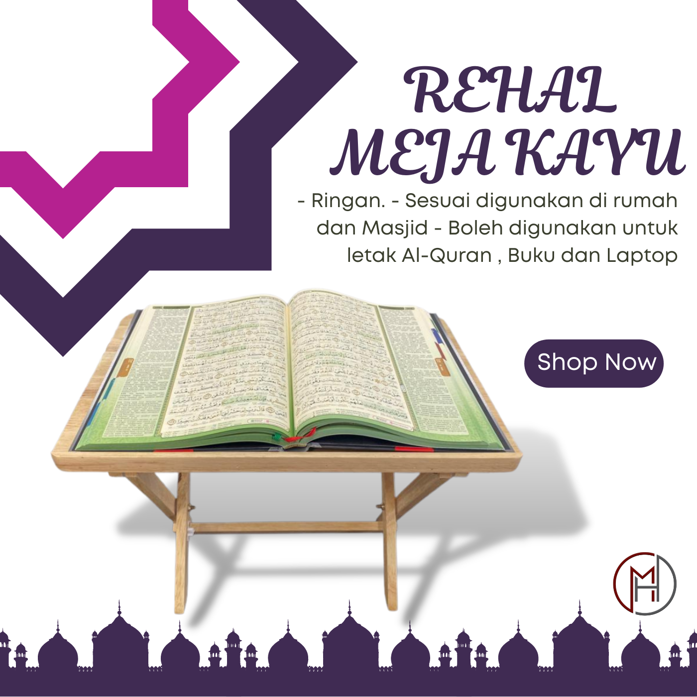 REHAL MEJA KAYU GETAH (Big/Small) Rehal Meja Duduk Al-Quran Muqaddam ...