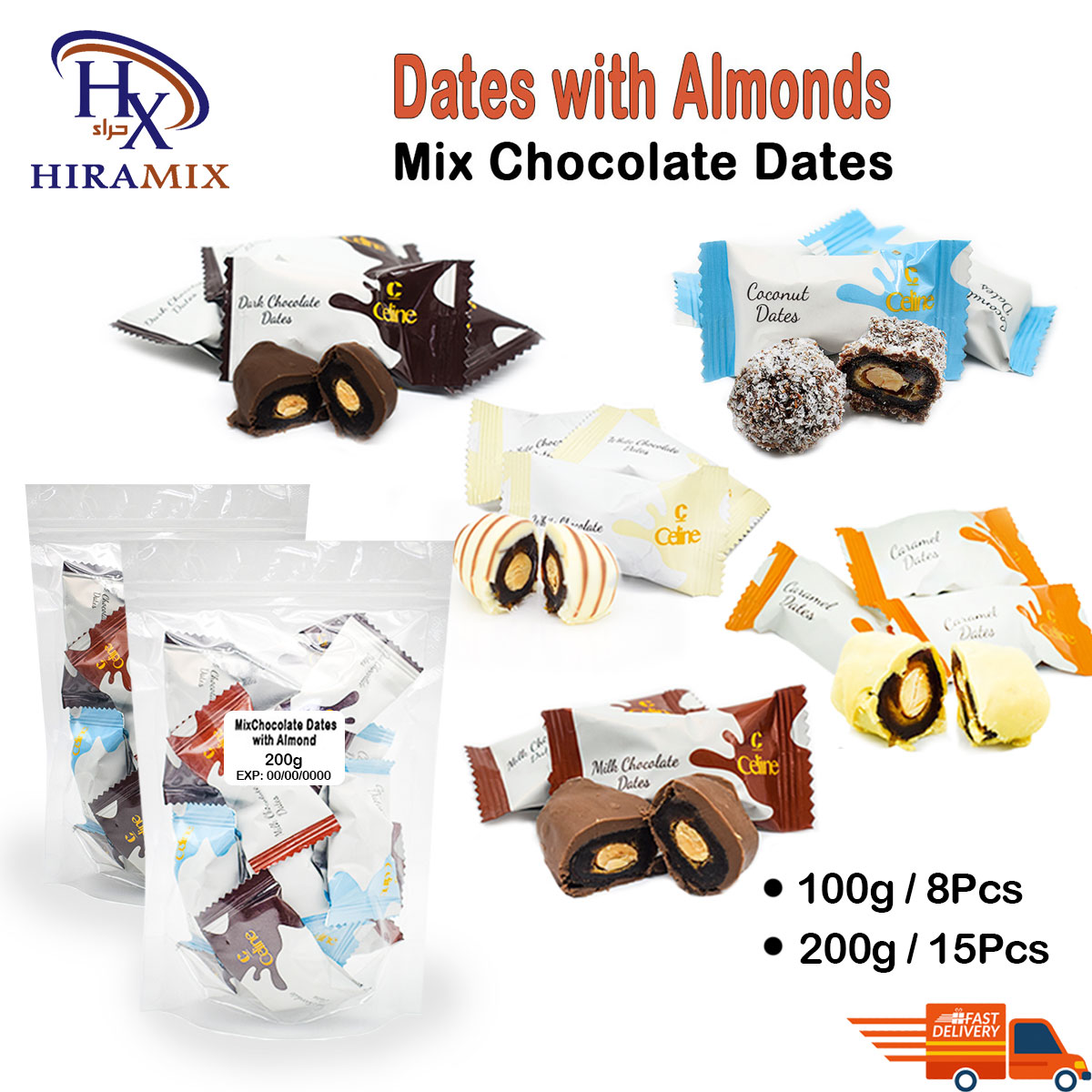 Kurma Badam Coklat | Almond Chocolate Dates | Kurma Almond | White ...