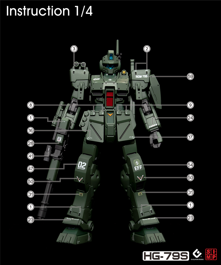 (Evo) Waterslide Decal - HG 1/144 GM Spartan (Fluorescent) RGM-79S HGUC Model Kit Water Sticker ...