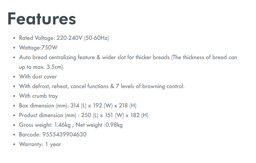 Morgan MTS-22A Bread Toaster 2 Slice MTS22A 750W with dust cover ( 7 ...