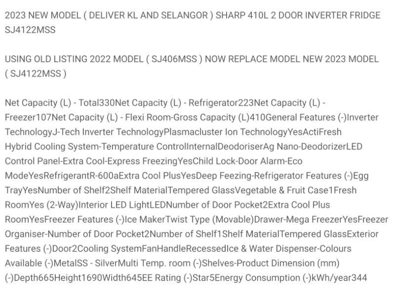 2023 NEW MODEL SHARP (SJ4122MSS) 2 DOOR 410L INVERTER FRIDGE | Shopee ...
