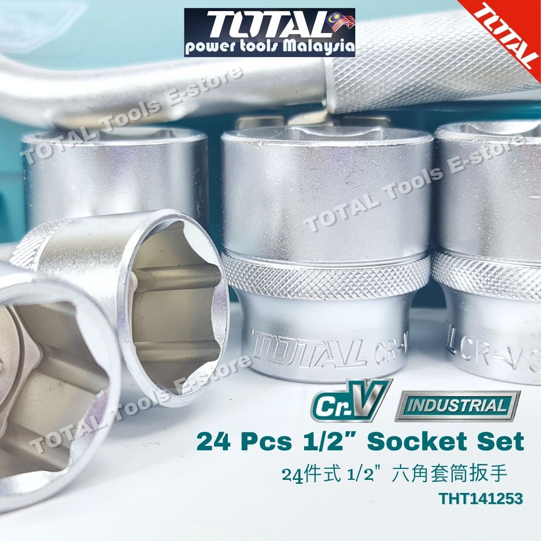 TOTAL 24 Pcs 1/2″ CrV Box Socket Set 24件式 1/2" 六角套筒扳手组 - THT141253 ...