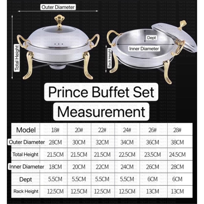 TKTT Stainless Steel Prince Buffet Set Round Chafing Dish Serving Dome ...