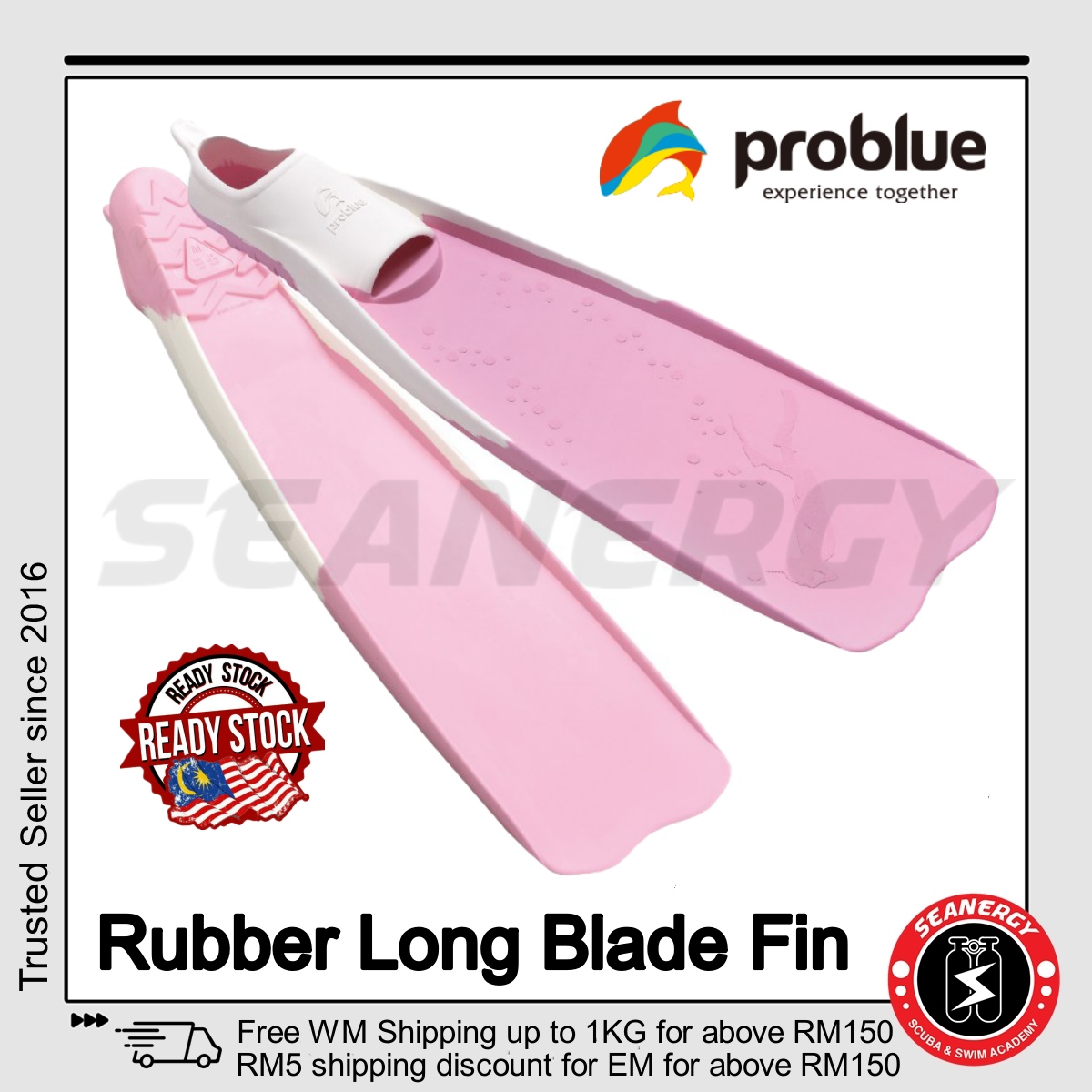 PROBLUE Rubber Long Blade Fin F795 for Scuba Diving Free Diving Full Foot Fin Long Fin Barracuda ...