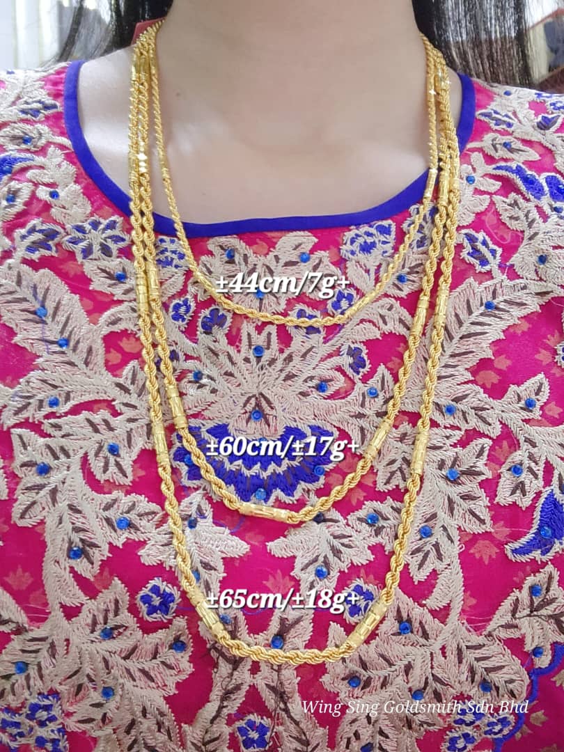 Wing Sing 916 Gold Bamboo Rope Chain / Rantai Leher Buluh Pintal Emas ...