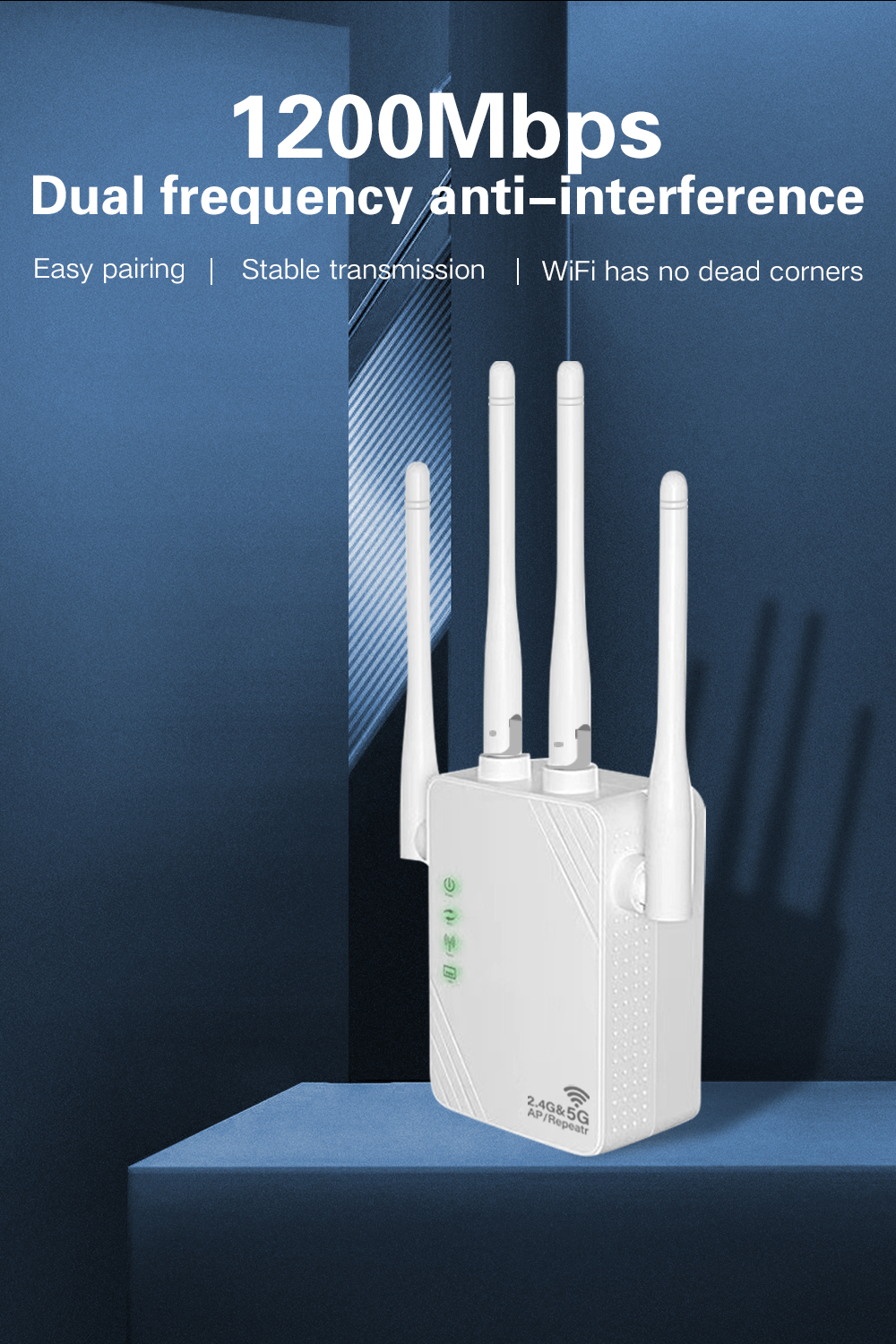 Poeruni Wifi Extender Repeater Dual Frequency 2.4G/5G 1200M WPS/AP/Router 3 In 1 No SimCard ...