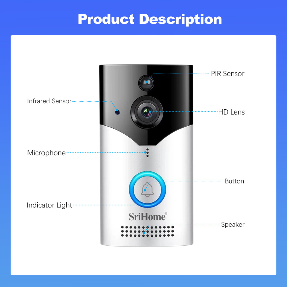 (4MP) SriHome Doorbell CCTV WiFi 2K Camera Wireless Video Recorder PIR ...