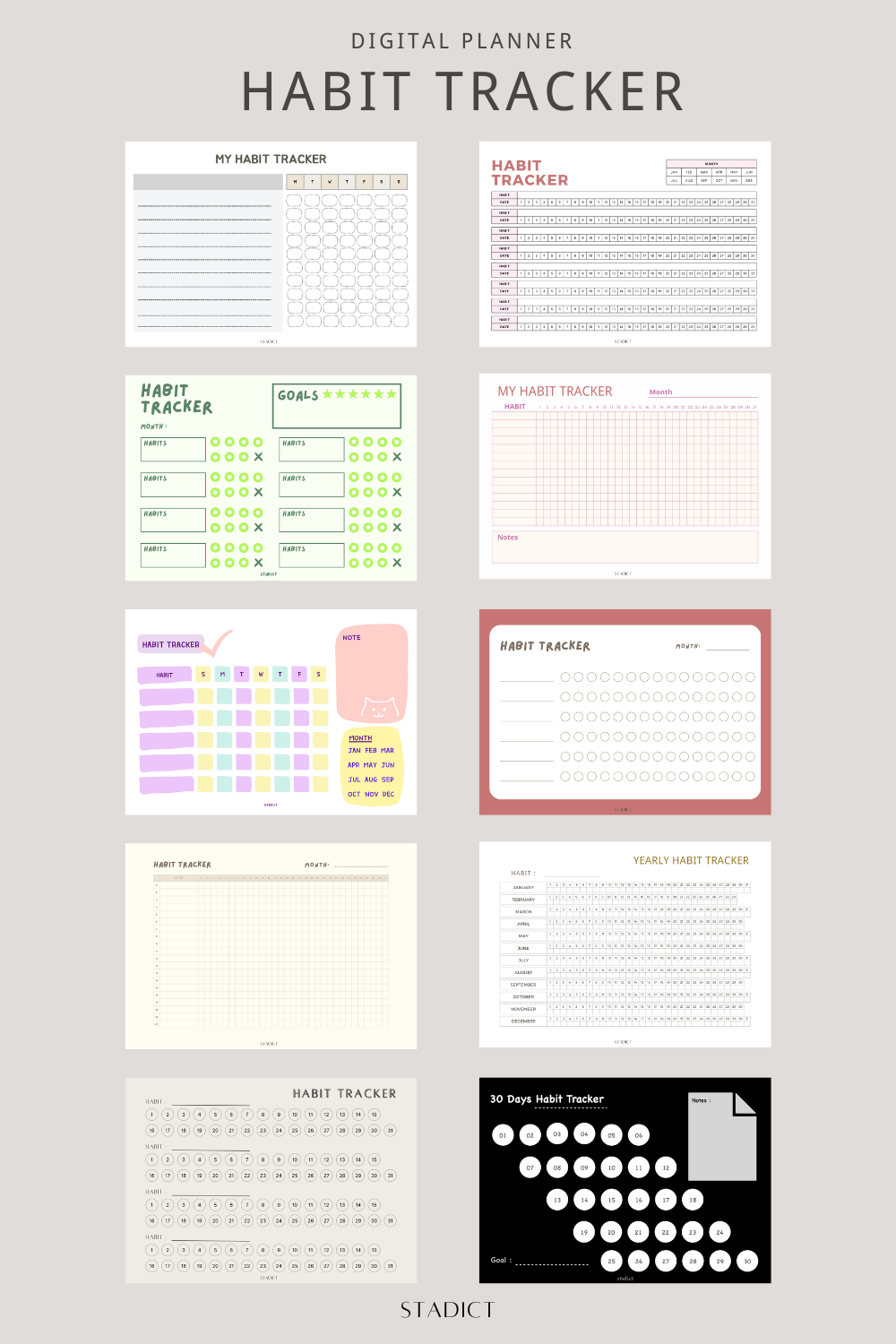 10 Landscape Habit Tracker | Digital Planner | Goodnotes Notability ...