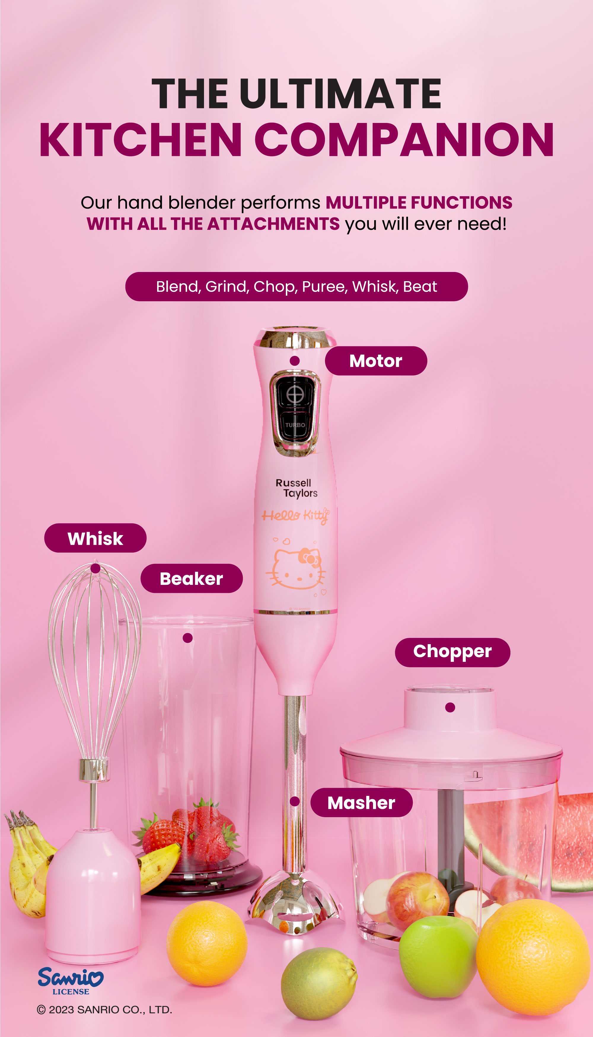 Russell Taylors x Sanrio Hello Kitty Hand Blender Food Processor (600W ...