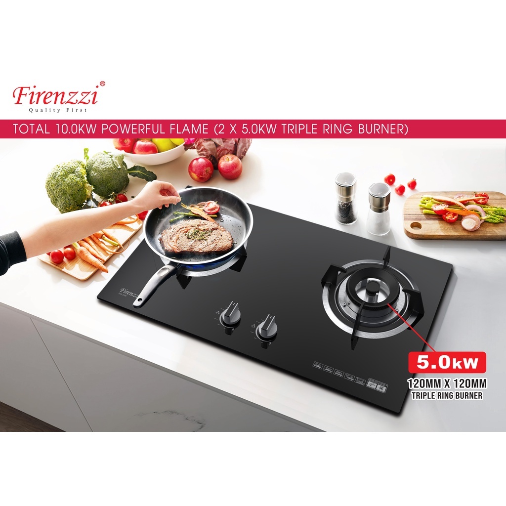 Firenzzi Glass Hob FGH-8628 XP High Flame 10.8kW Safety Valve Device Built In Hob Gas Cooker Gas ...
